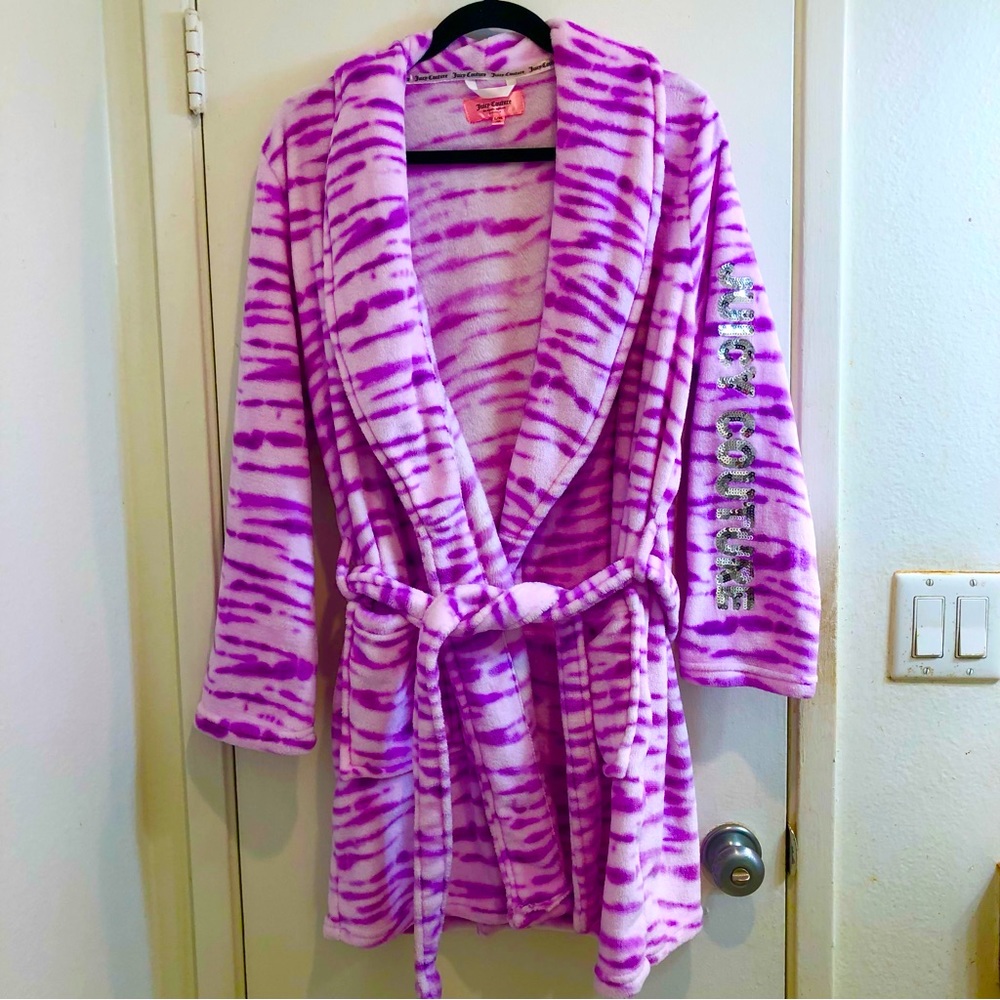 Juicy Couture Furry Plush Tiger Stripe Robe 2 Pocket … - Gem
